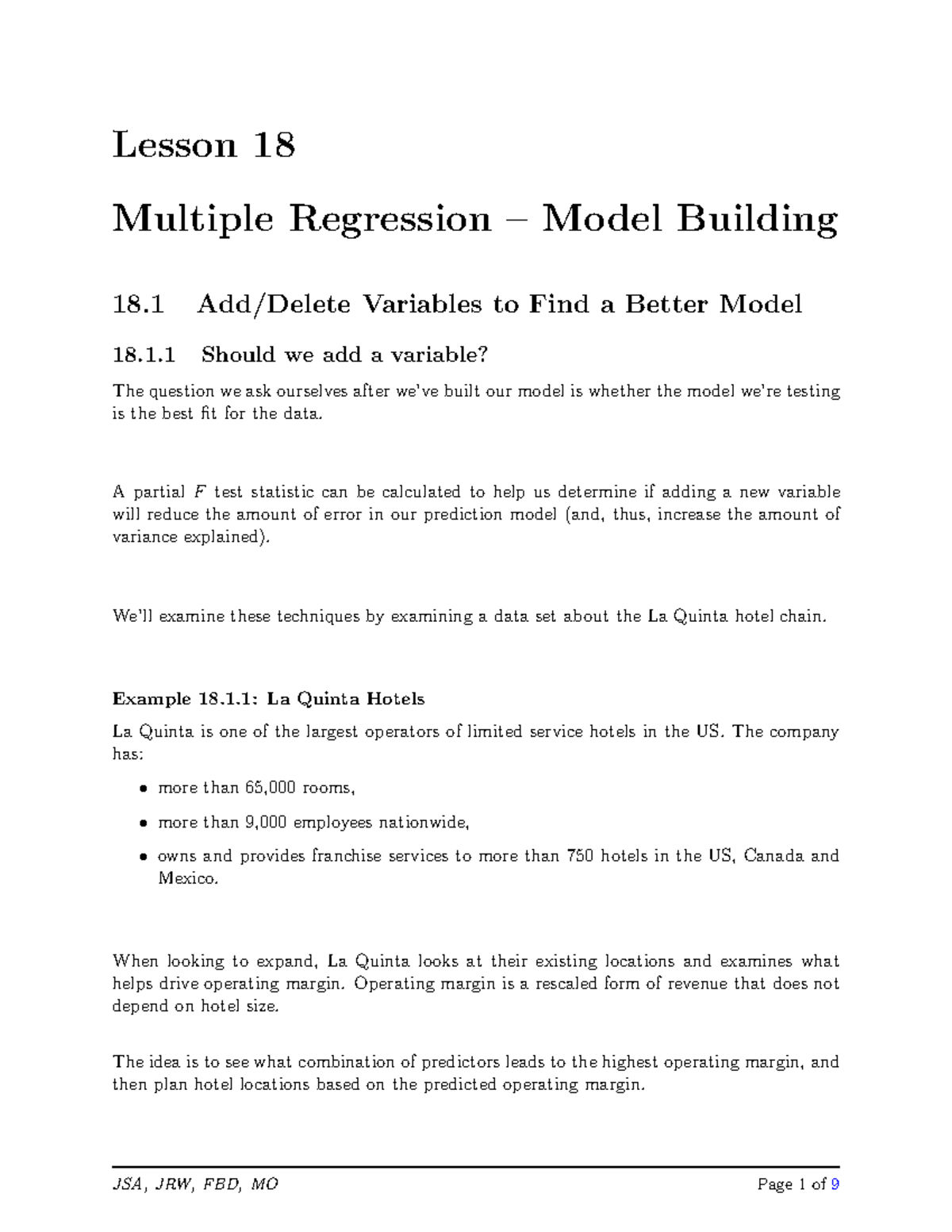 Lesson 18 Notes - Lesson 18 Multiple Regression – Model Building 18 Add ...