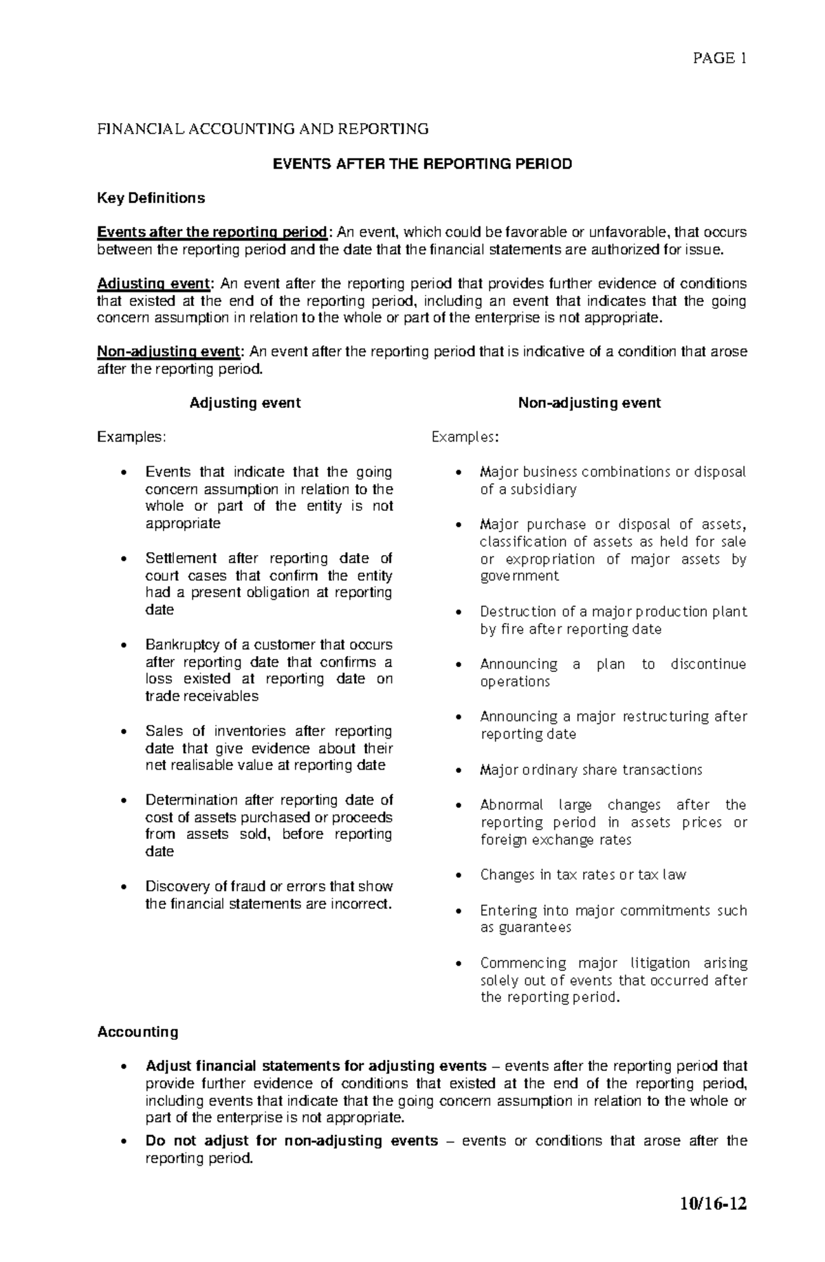 08 Pas 10 Events After Reporting Period - PAGE 1 10/16- FINANCIAL ...