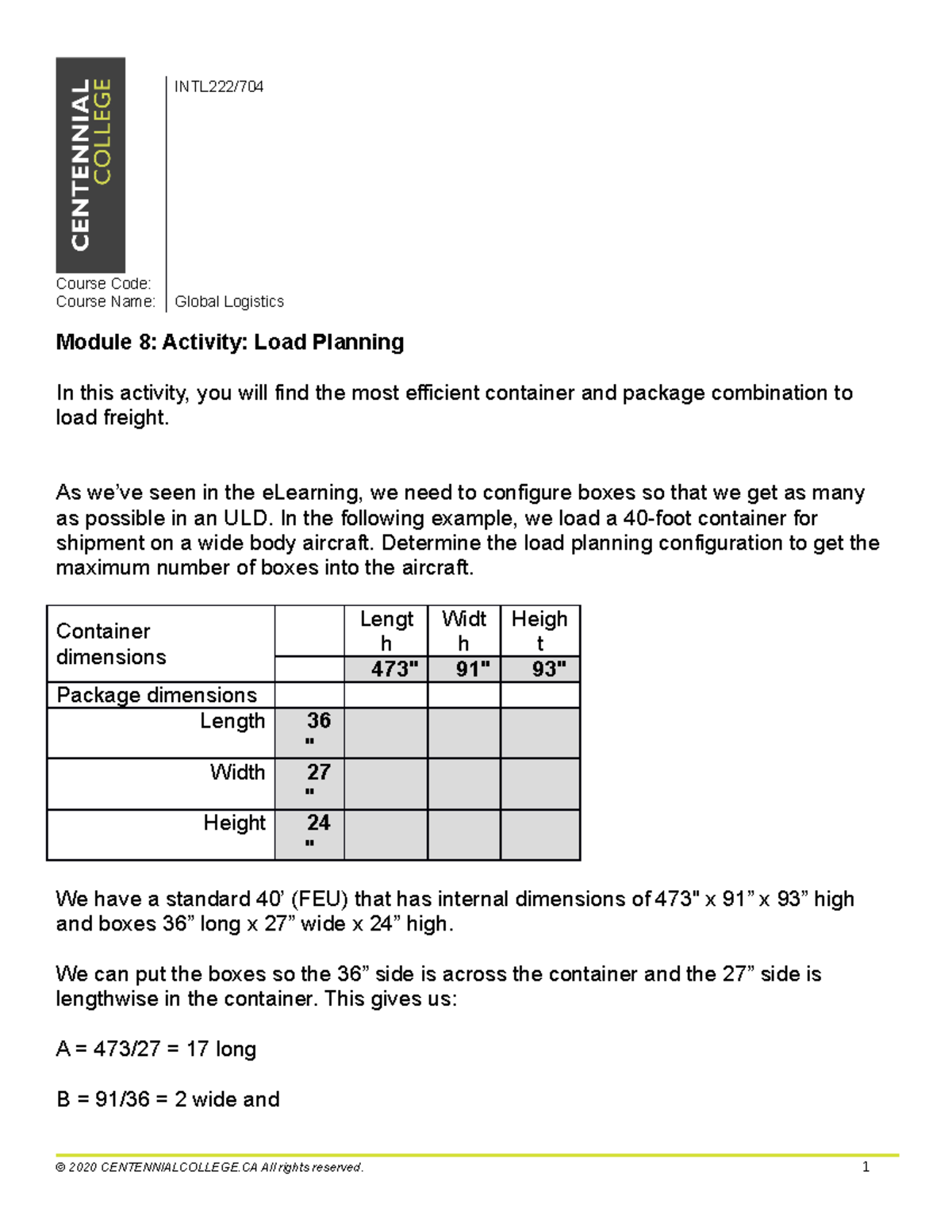 INTL704-Mod-08-Activity Load Plan (1) - Course Code: INTL222/ Course ...