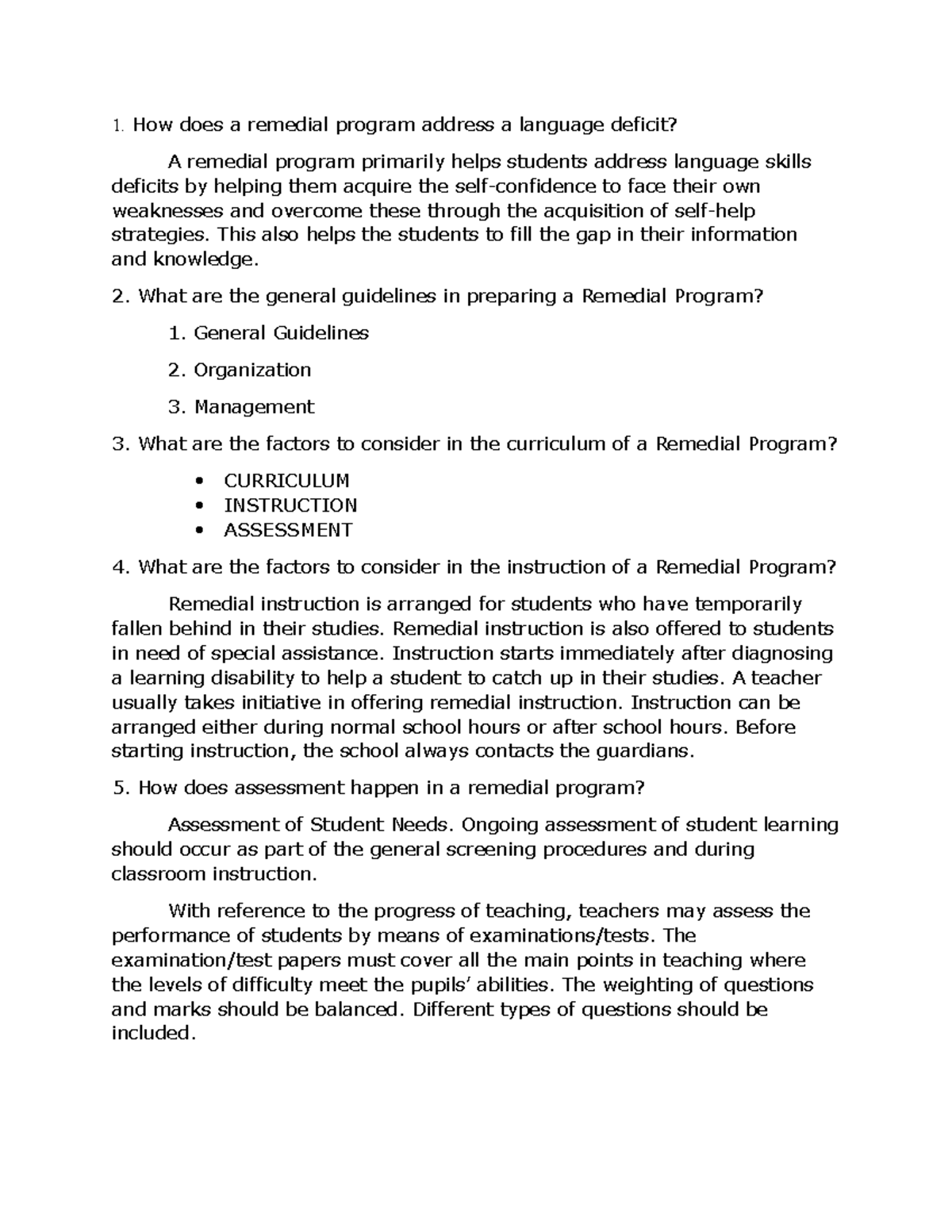 Activity 1 - none - How does a remedial program address a language deficit? A remedial program ...