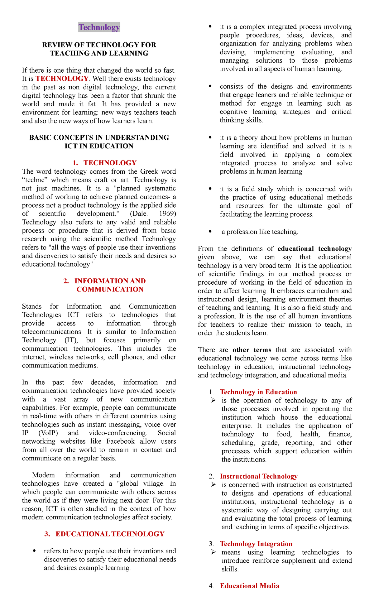 Technology reviewer - Technology REVIEW OF TECHNOLOGY FOR TEACHING AND ...