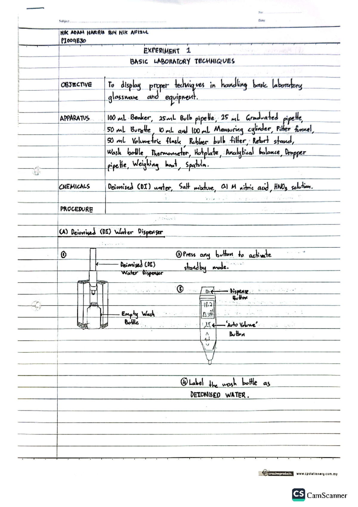 Jotter Chemistry Experiment 1 - Subject Date NIK ADAM HARRIS BIN NIK ...