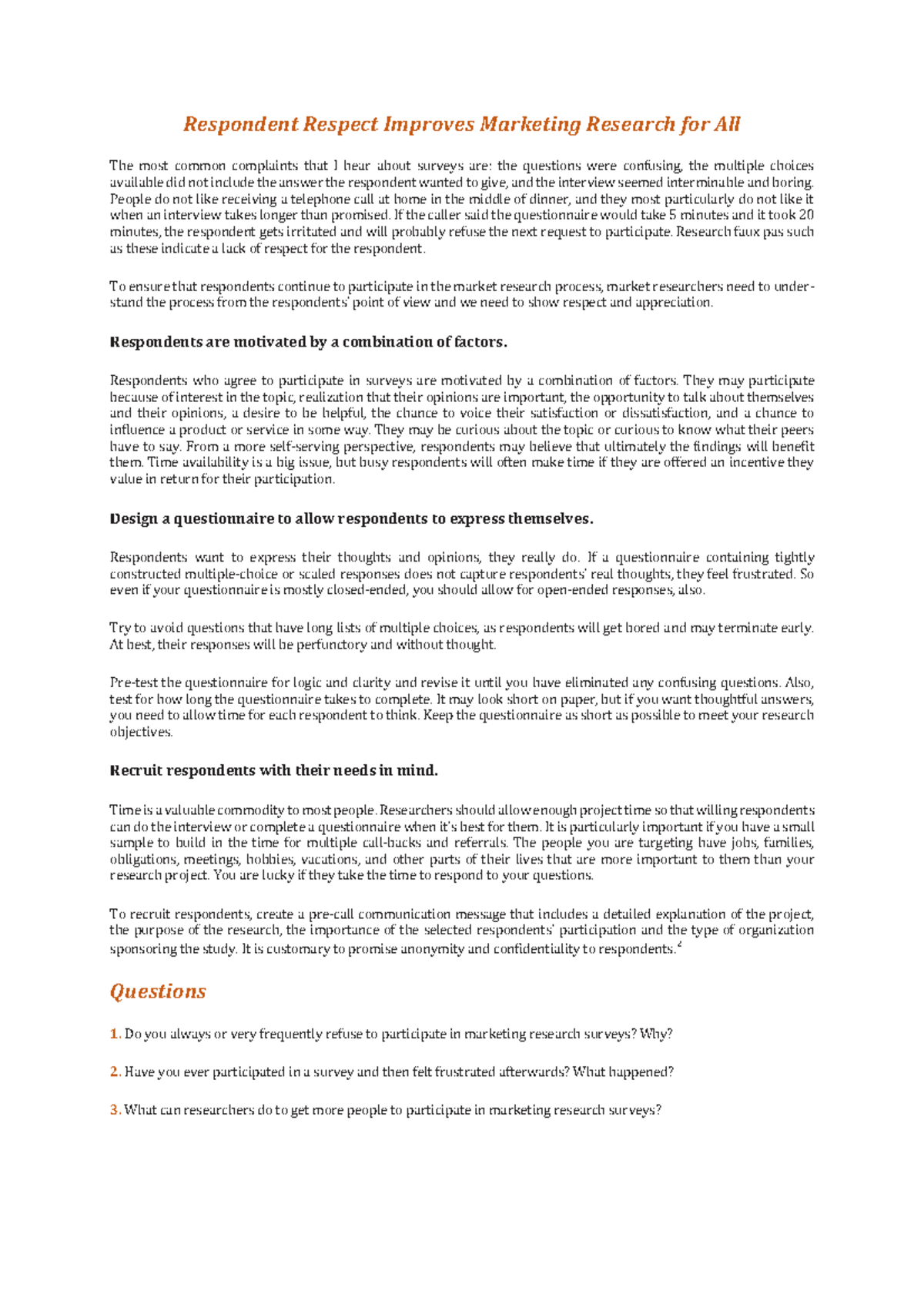 Case study - Survey - Respondent Respect Improves Marketing Research ...