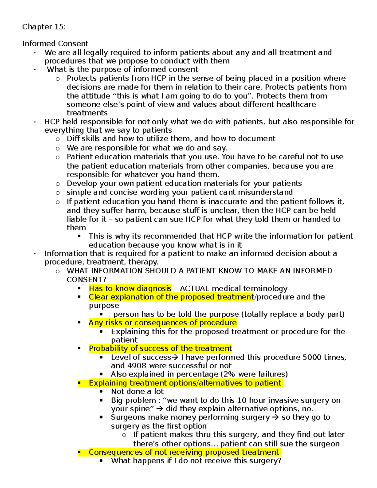 Chapter 15 : Informed Consent Notes - Chapter 15: Informed Consent - We ...