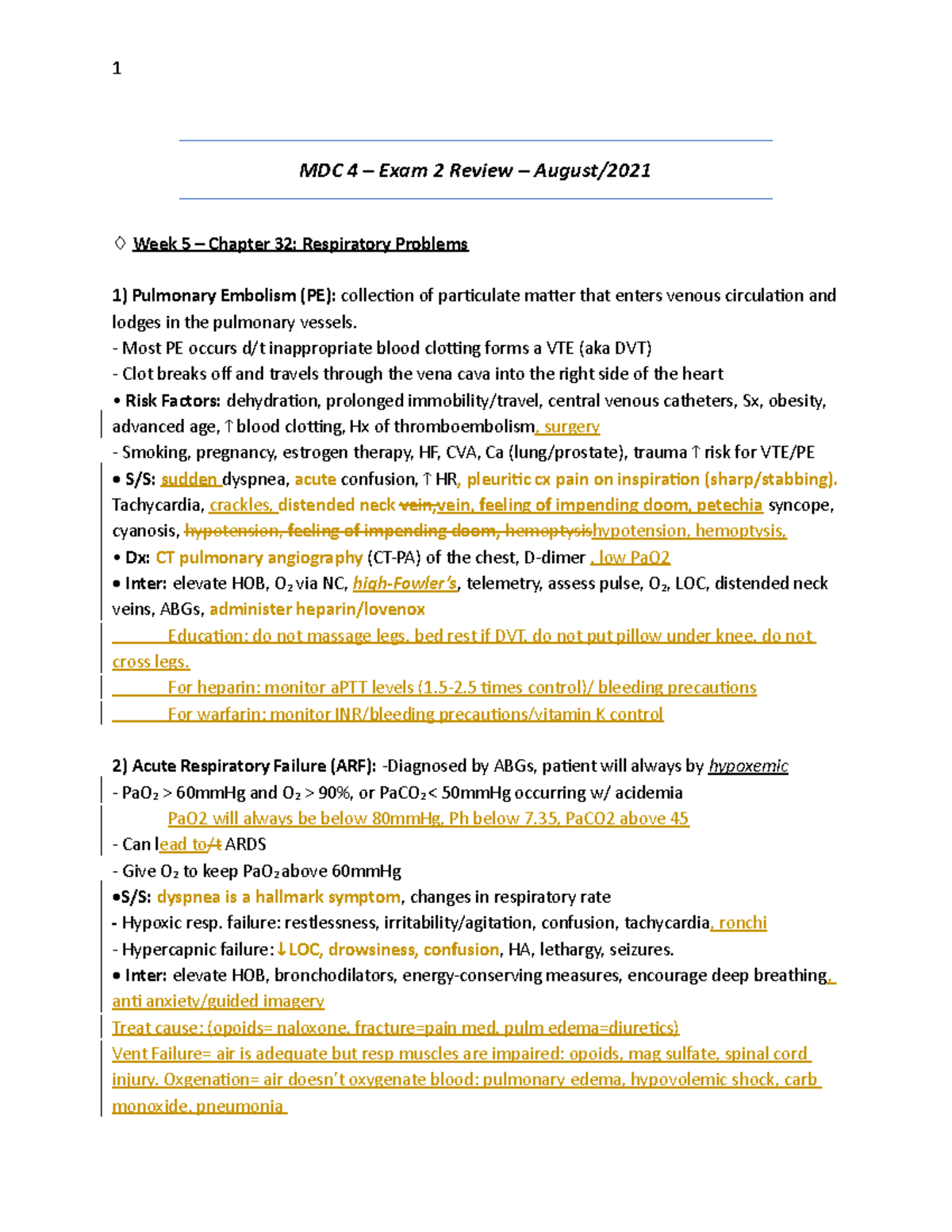 MDC4 exam 2, blue print - MDC 4 – Exam 2 Review – August/ ♢ Week 5 ...