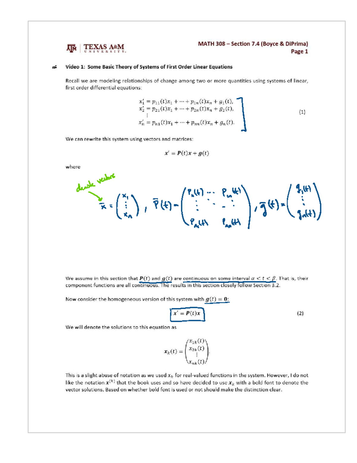 Diff EQ - 7.4 Completed Section Notes (Boyce Di Prima) - ATM TEXAS MATH ...