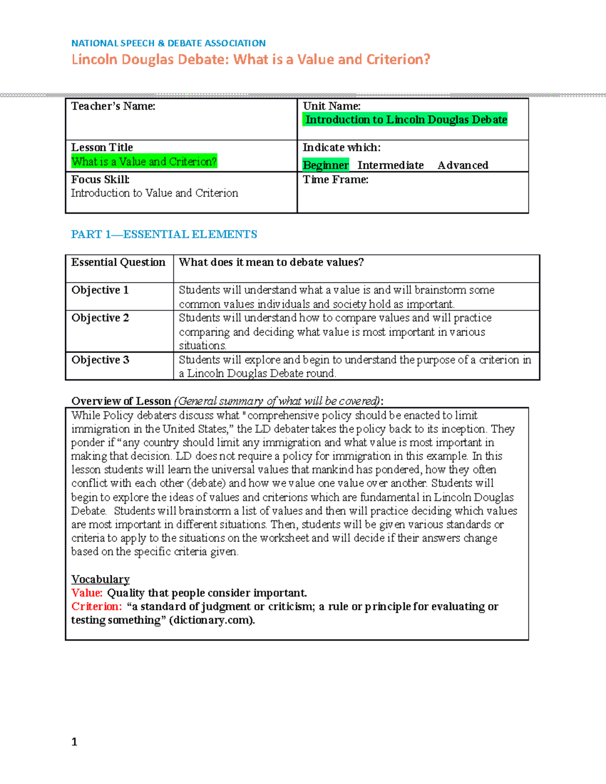 Value-Comparison - debate value - Lincoln Douglas Debate: What is a ...