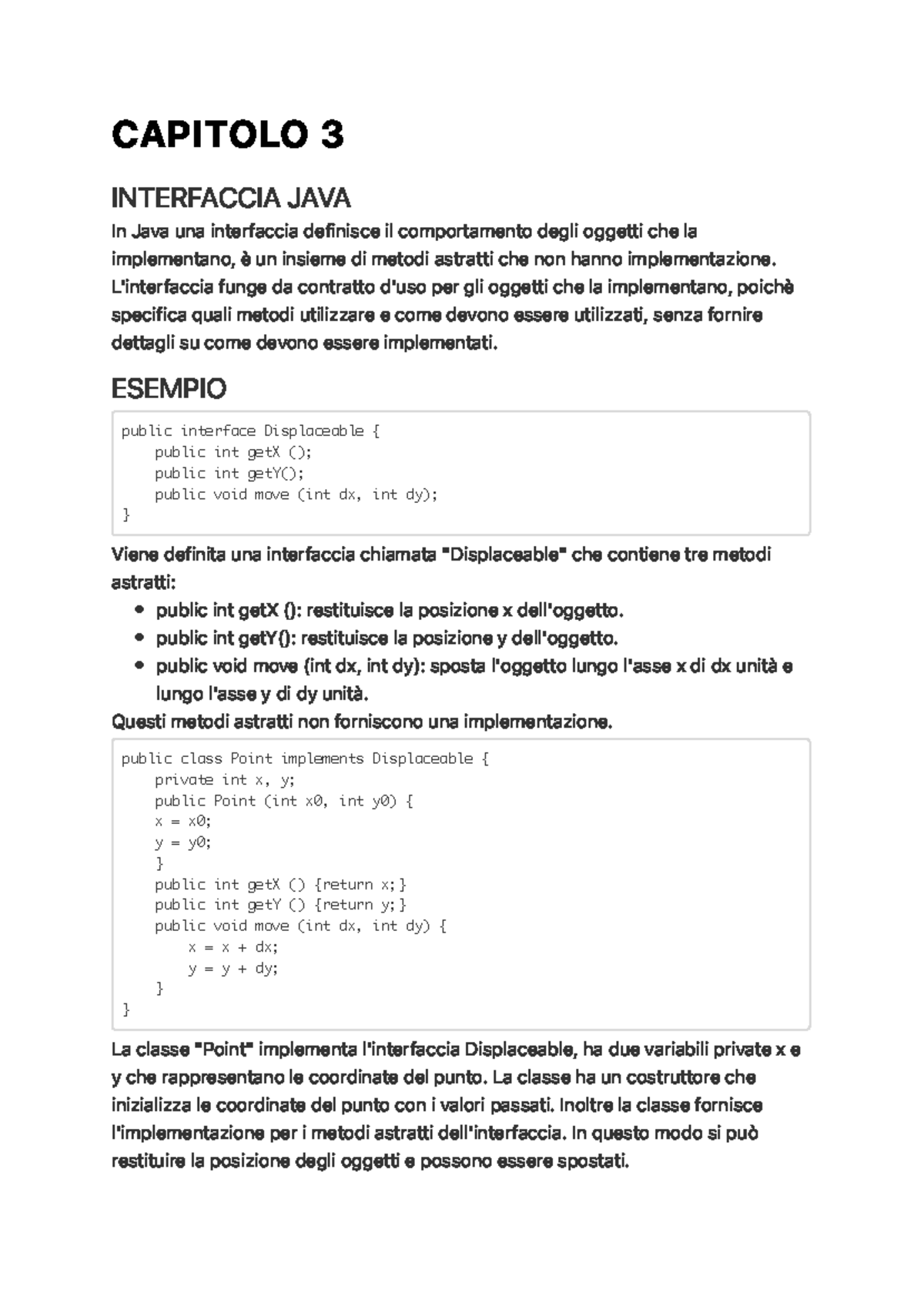 Capitolo 3 - APPUNTI - CAPITOLO 3 INTERFACCIA JAVA In Java una interfaccia definisce il - Studocu