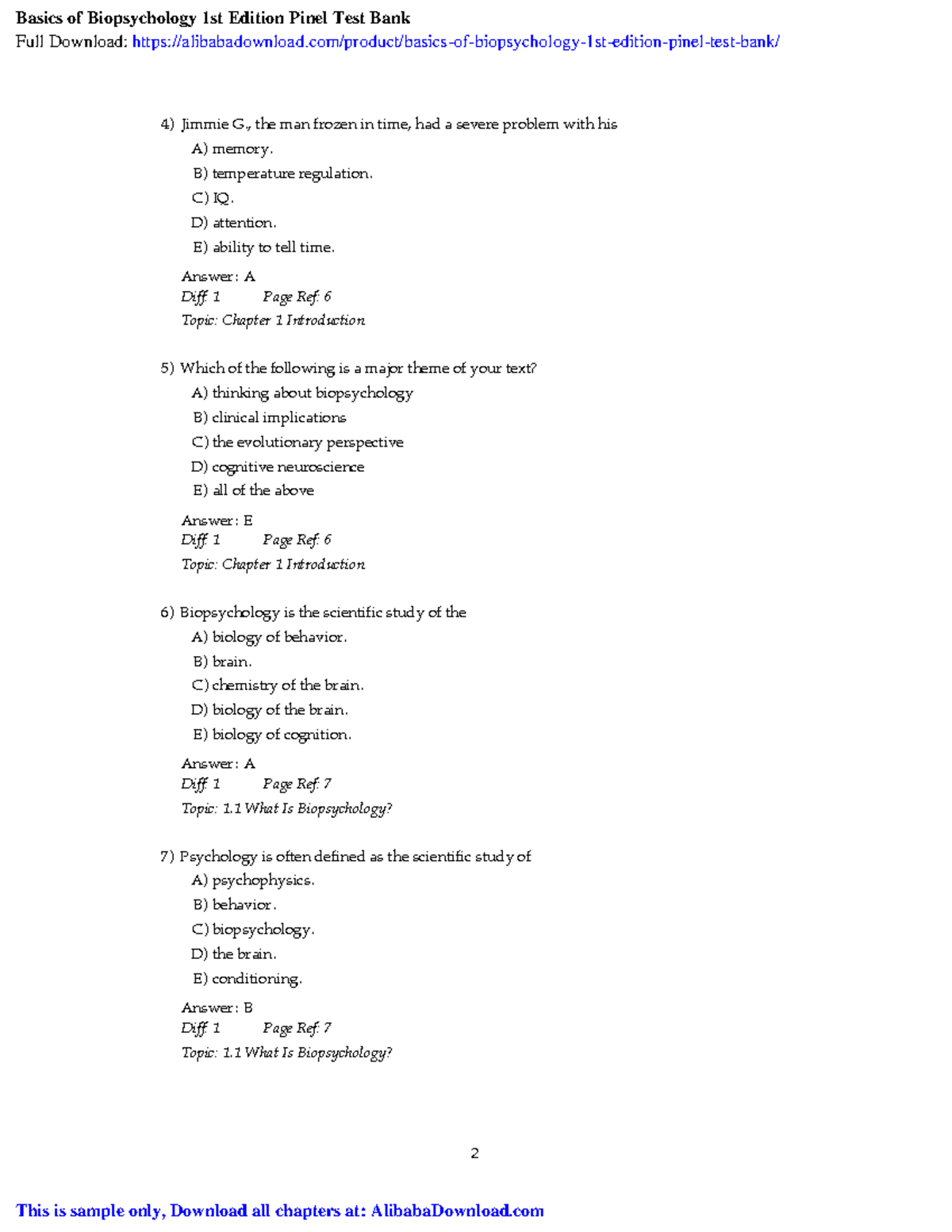 Basics of biopsychology 1st edition pinel test bank 191009140053 - 4 ...