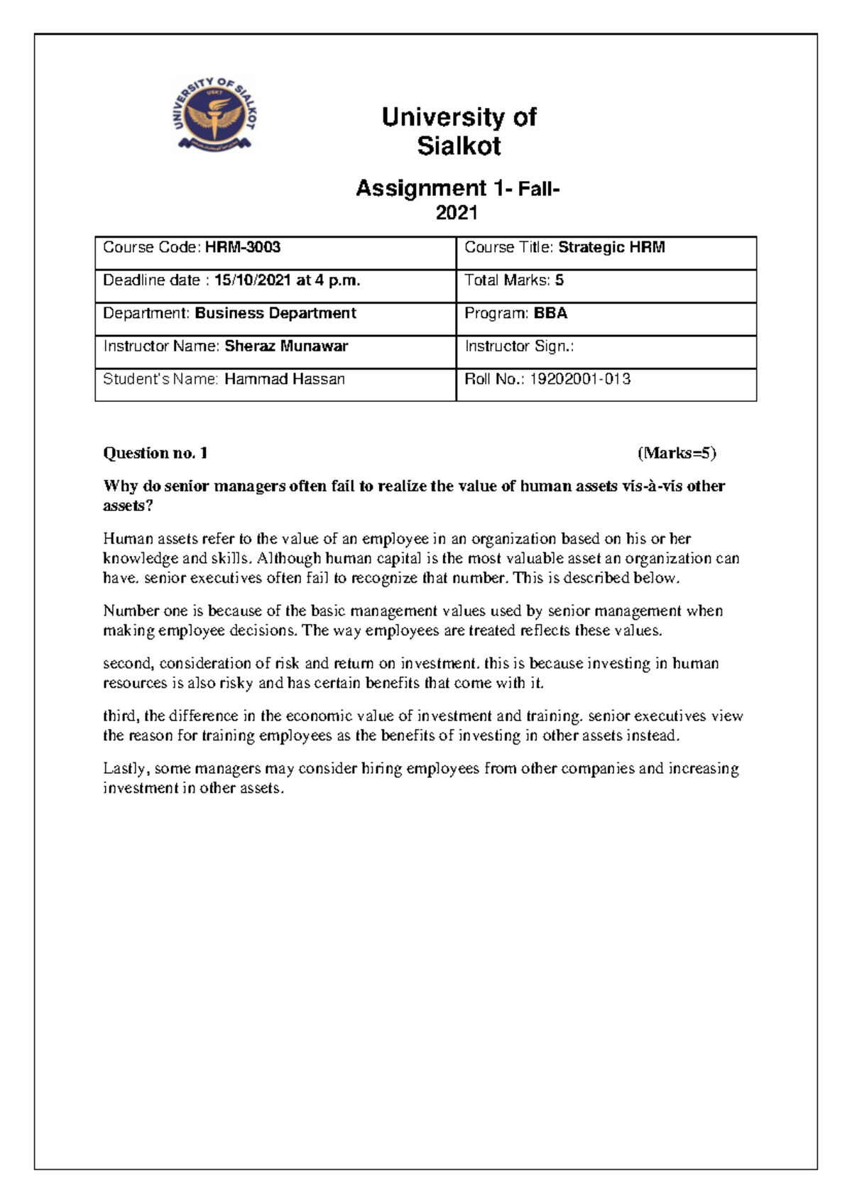 (013 Hammad Hassan) Assignment HRM specilization - University of ... (013 Hammad Hassan) Assignment HRM specilization - University of ...