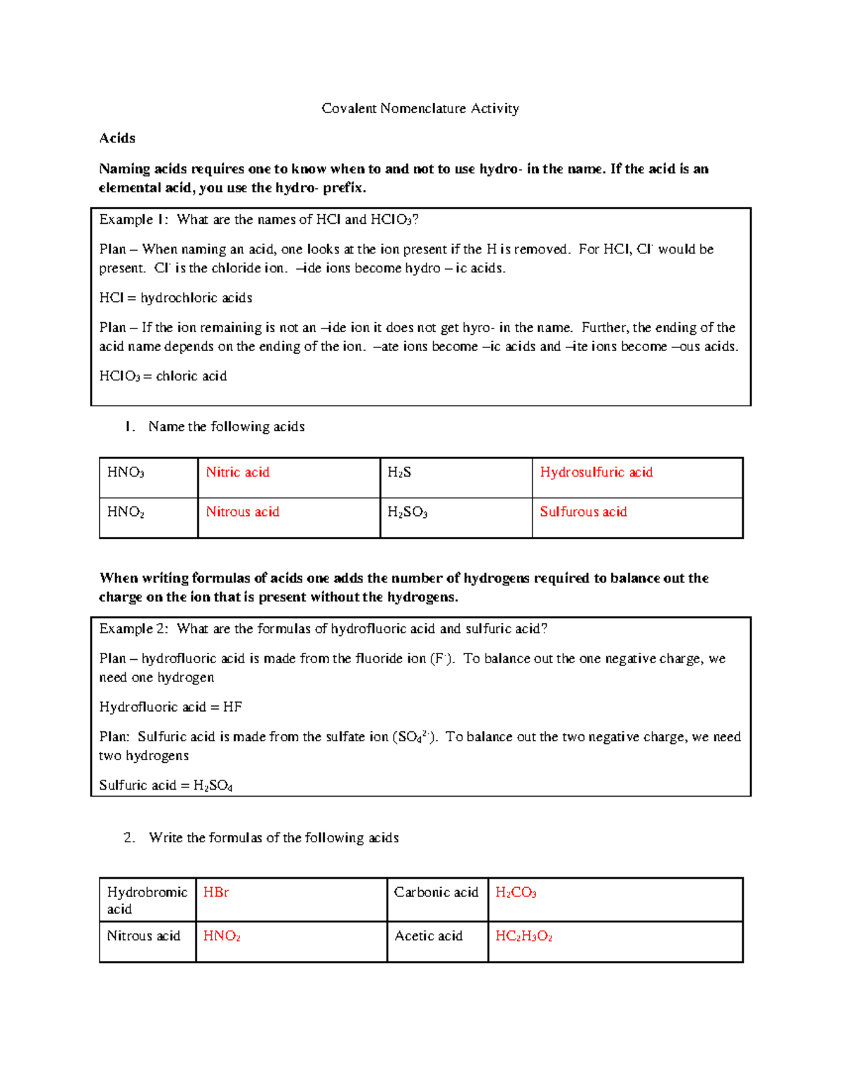 4.d Covalent Nomenclature key - Covalent Nomenclature Activity Acids ...