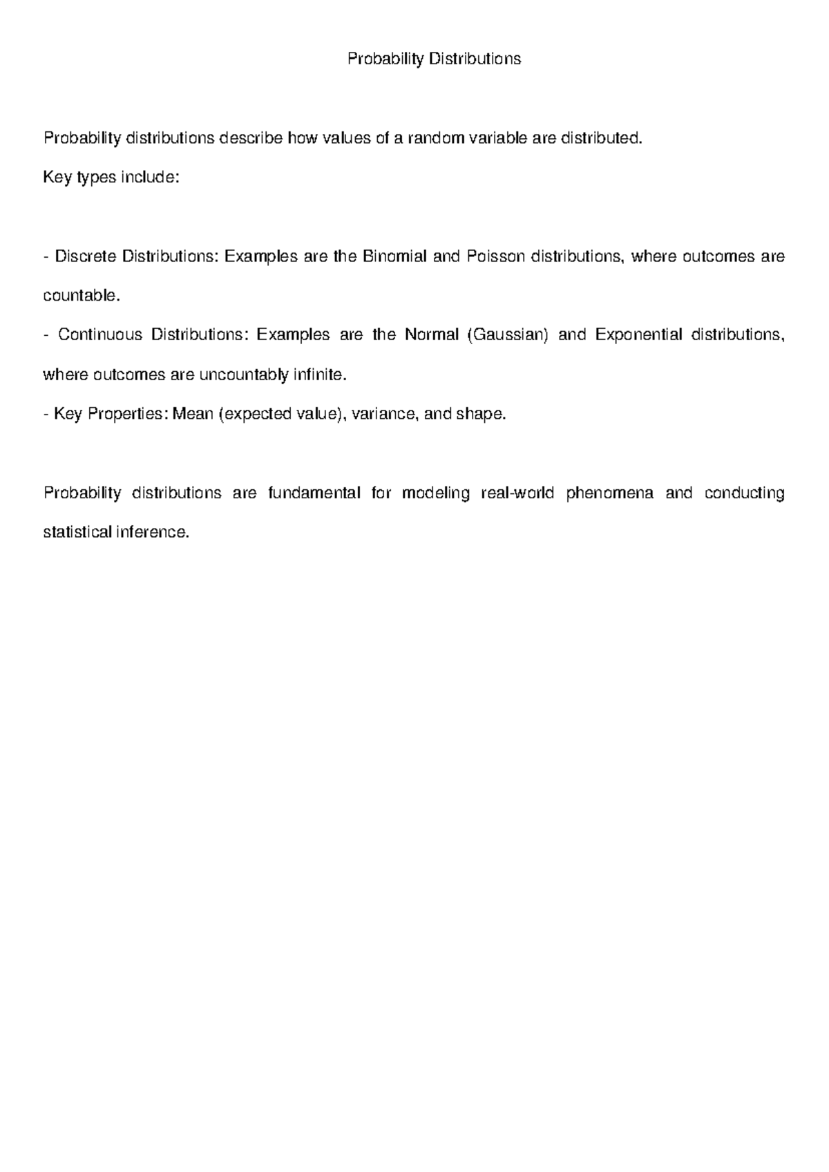 Statistical Concepts-3 - Probability Distributions Probability distributions describe how values ...