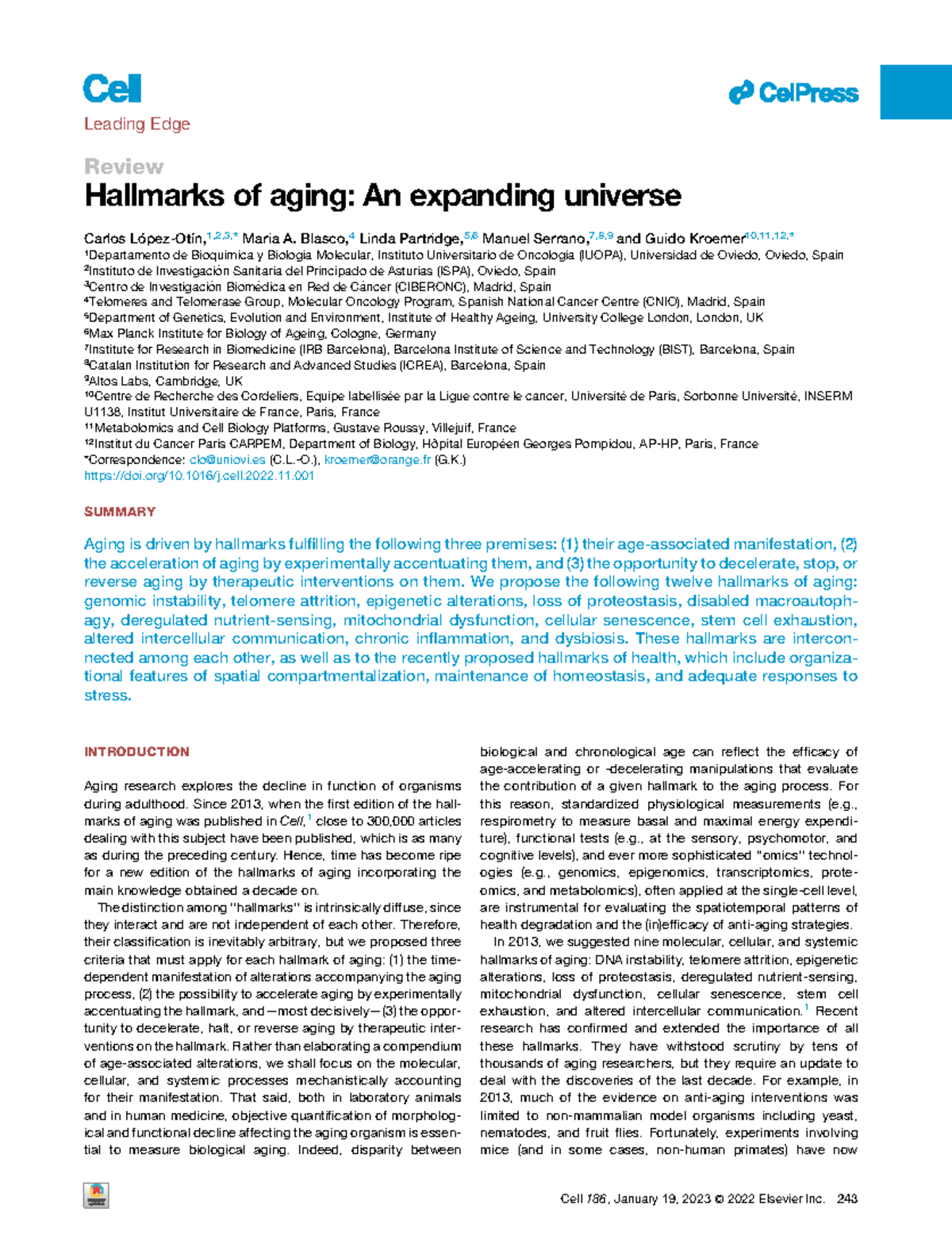 Lopez-Otin 2023 Hallmarks of aging updated - Leading Edge Review ...
