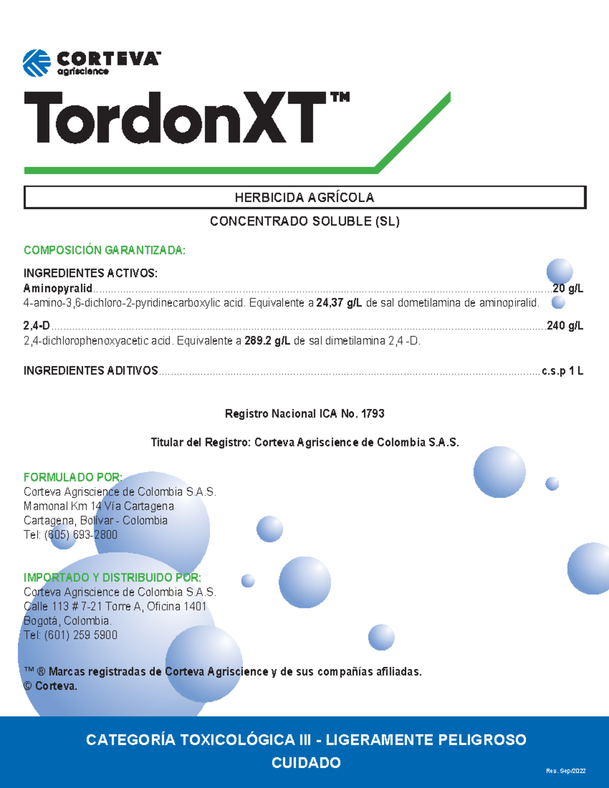 Ficha Tecnica Tordon XT - Corteva SEP 20 2022 - Rev. Sep/ HERBICIDA ...