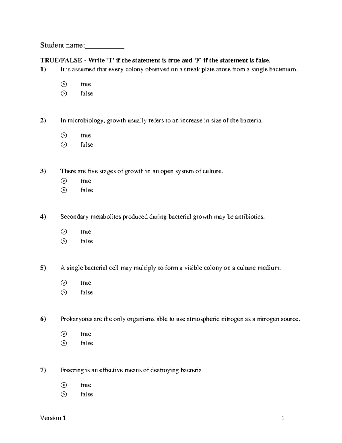 Microbiology Questionary chapter 4 Nester - Student name ...