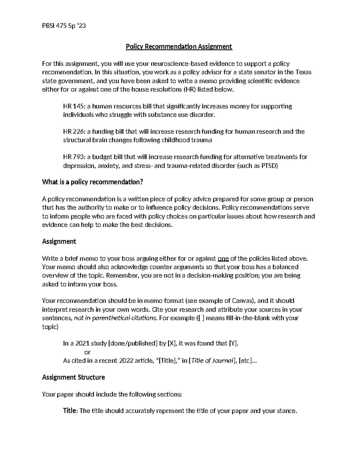475 Policy Rec assignment - Tagged - PBSI 475 Sp ‘ Policy ...