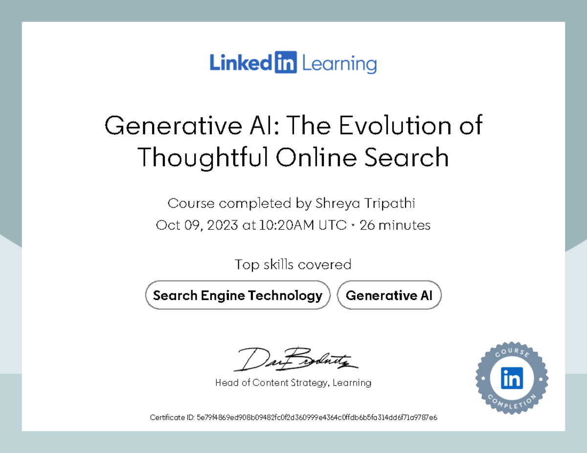 Certificate Of Completion Generative AI The Evolution of Thoughtful Online Search - Generative ...