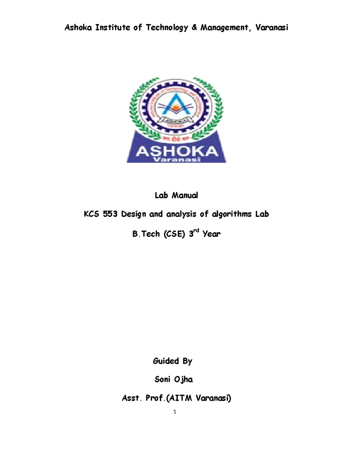 Daa lab manual 23 24 - Ashoka Institute of Technology & Management ...