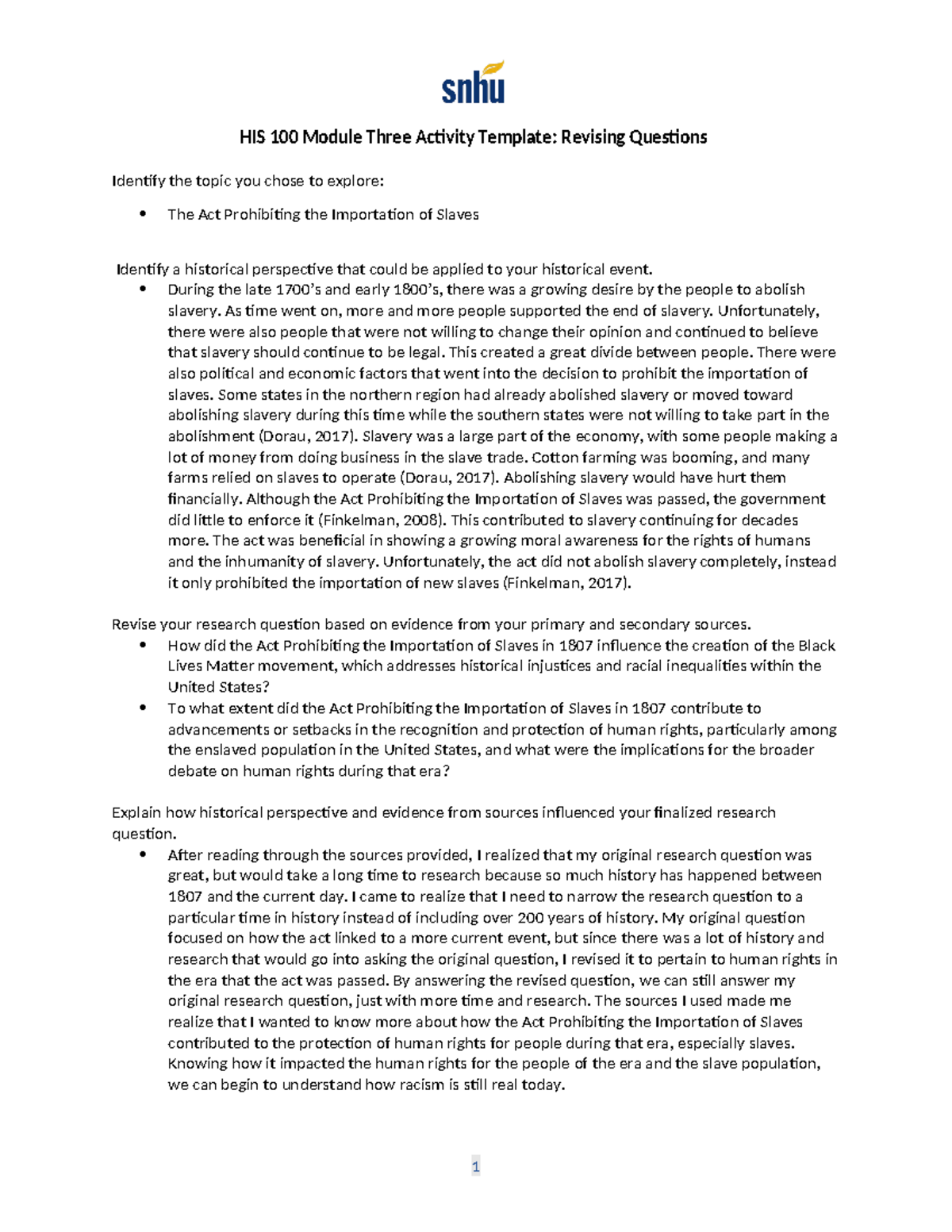 HIS 100 Module 3 Activity - Revising Questions With Evidence From ...