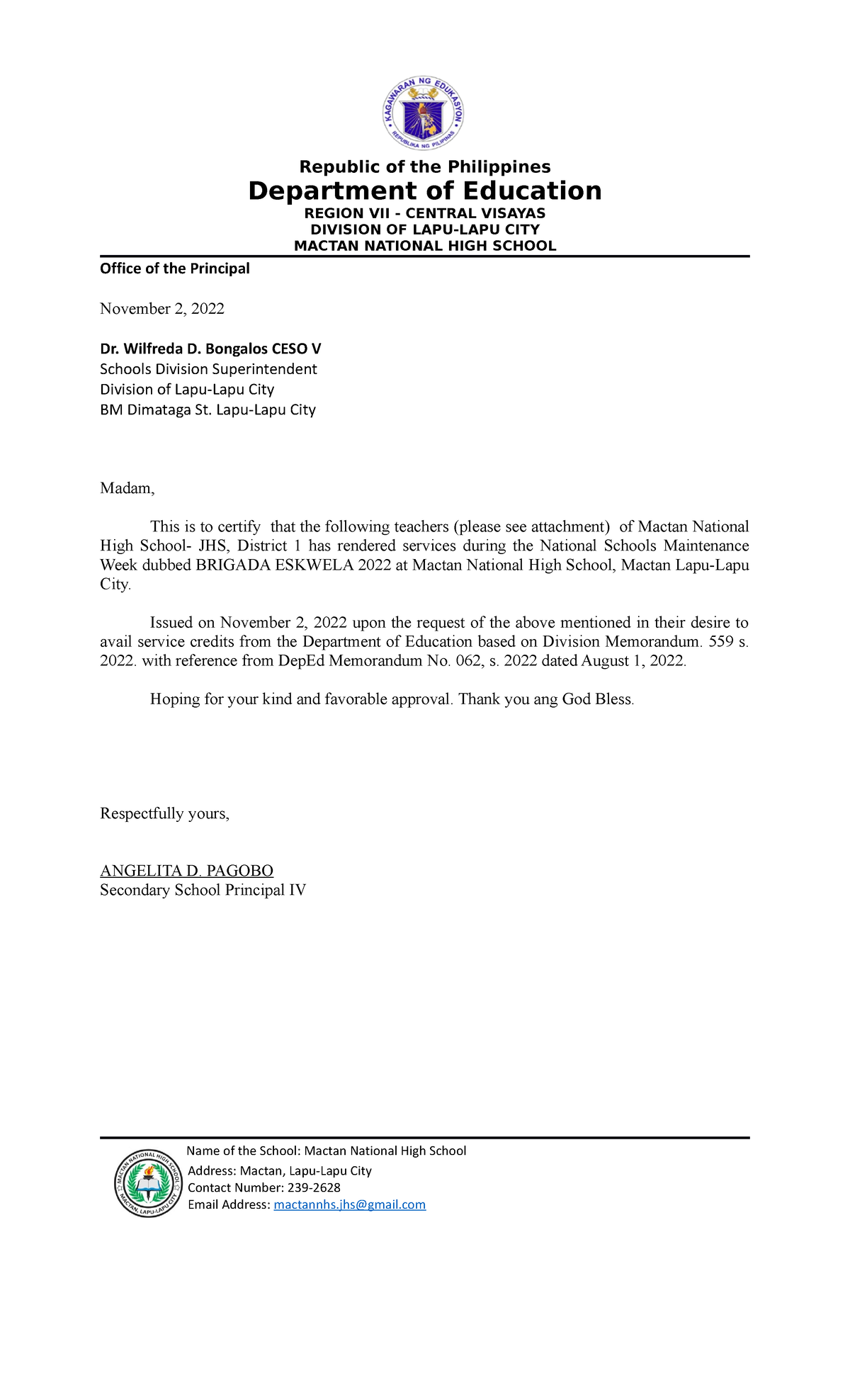 Letter of request for the grant of service credits - Republic of the ...