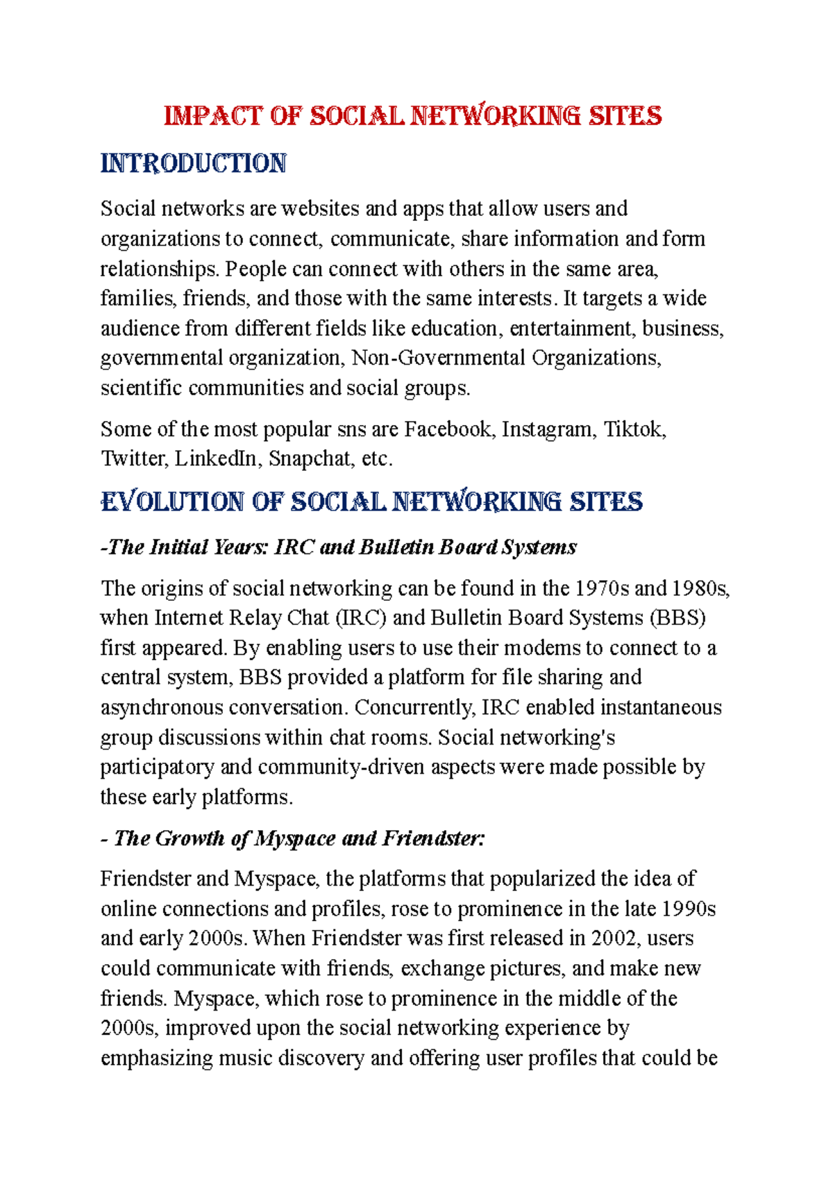 Impact of social networking sites - Impact of socIal networkIng sItes ...