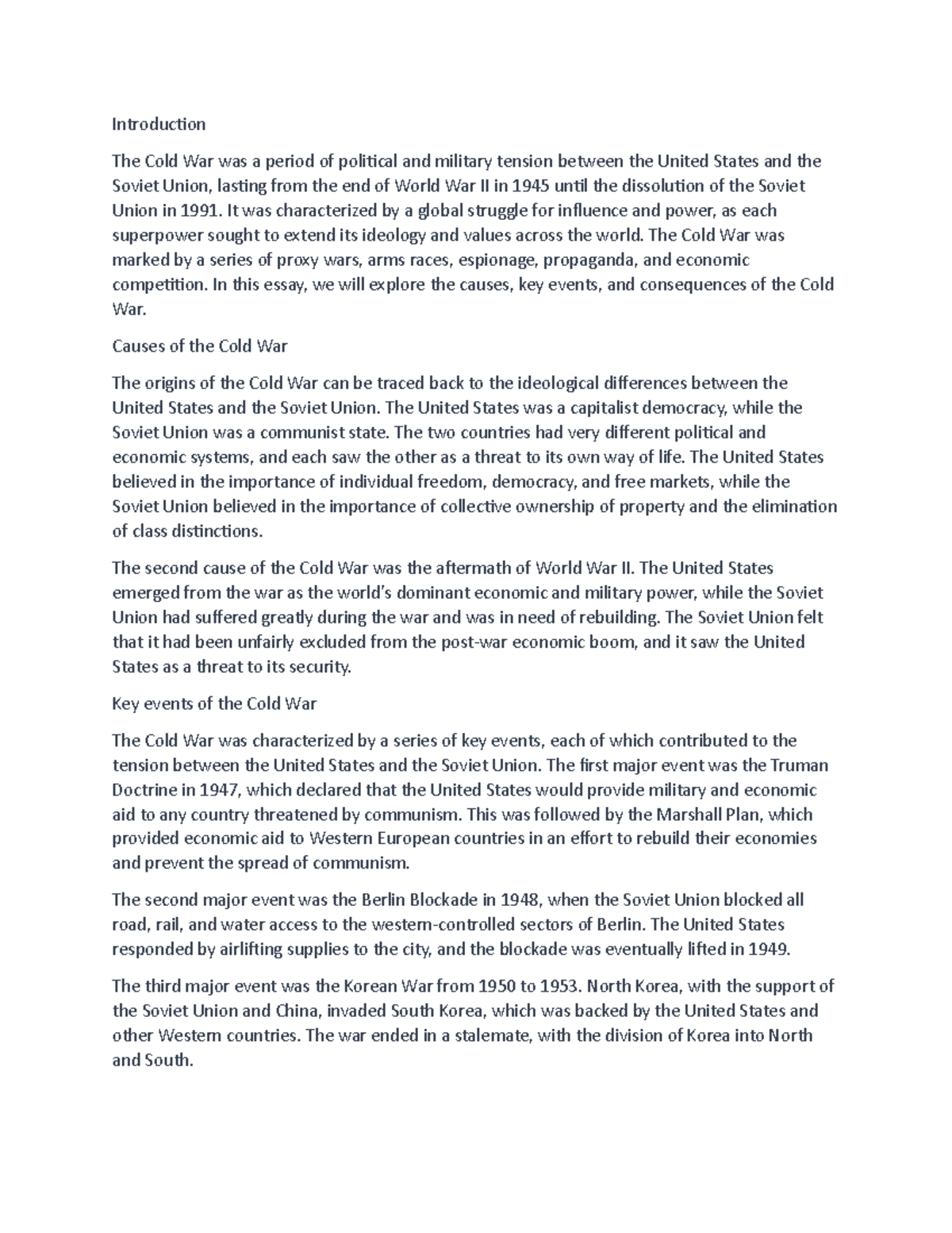 The Cold War - The Cold War - Introduction The Cold War was a period of ...