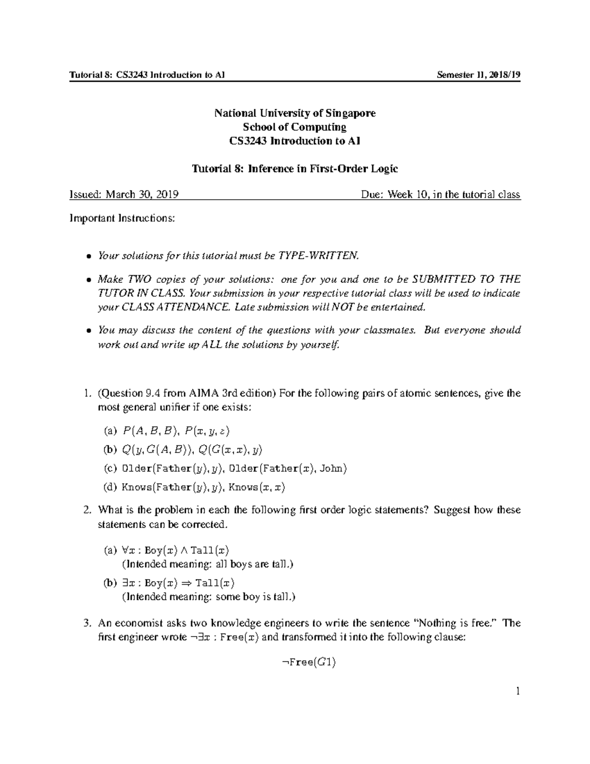 Tutorial 8 - this is a decersiption - Tutorial 8: CS3243 Introduction ...