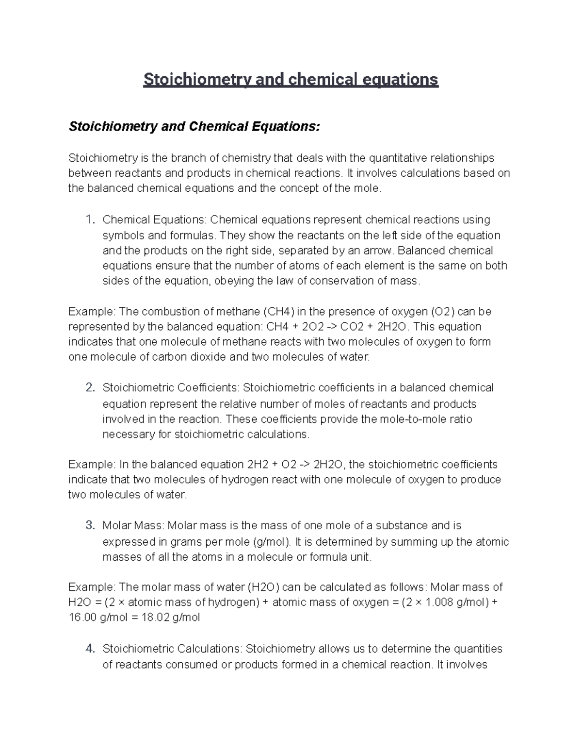 Notes on Stoichiometry and chemical equations - Stoichiometry and ...
