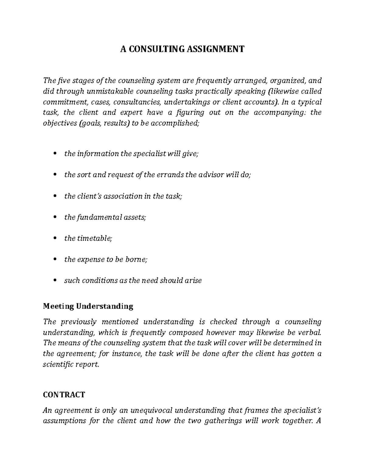 A Consulting Assignment - A CONSULTING ASSIGNMENT The five stages of ...