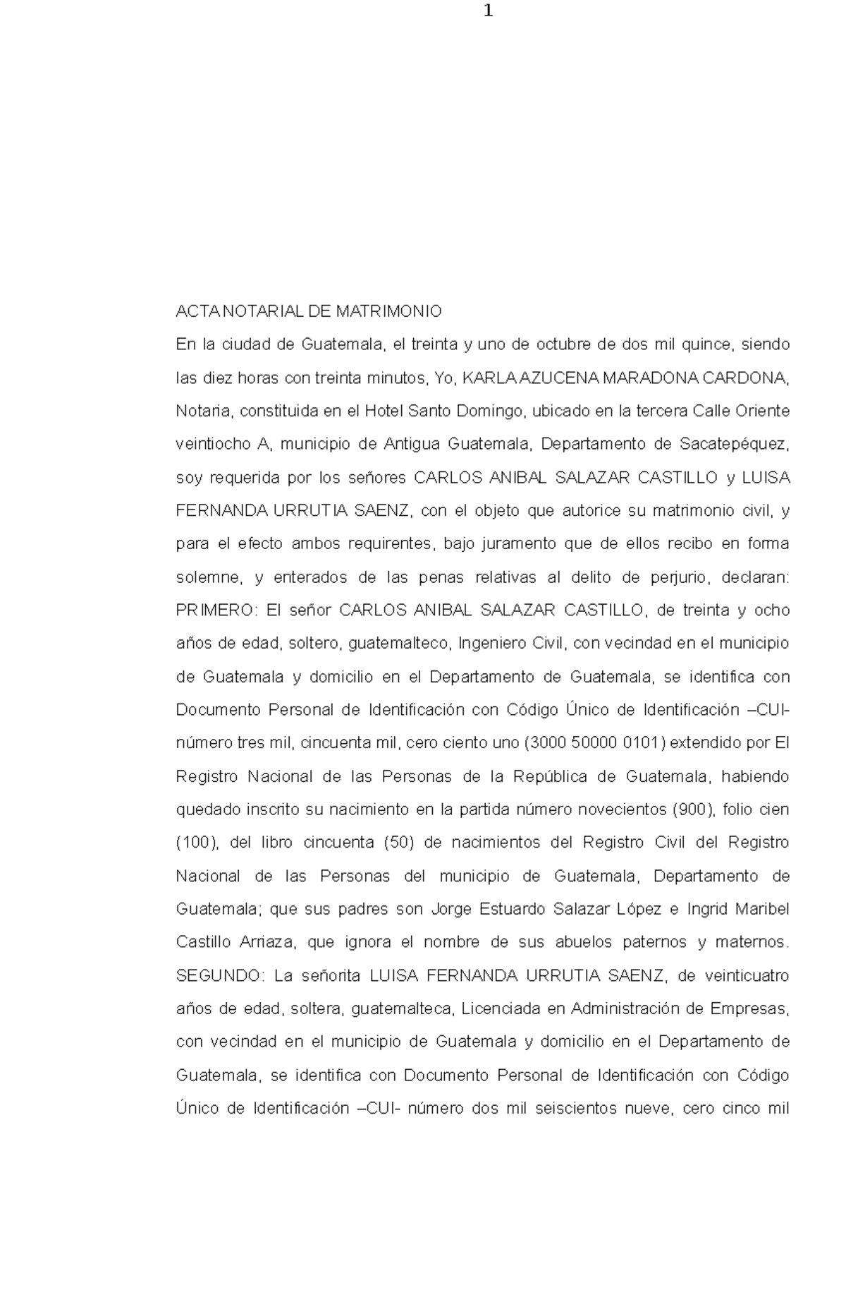 ACTA Notarial DE Matrimonio - ACTA NOTARIAL DE MATRIMONIO En la ciudad ...