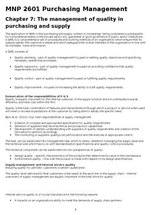 MNP2601 - Chap 2 - MNP 2601 Purchasing Management Chapter 2: The task ...