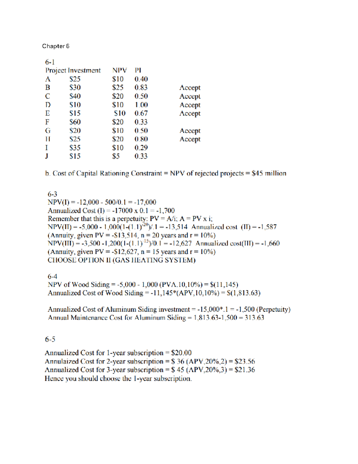 Chapter-6 - eco - Chapter 6 Project Investment NPV PI A 0 B 0 Accept C ...