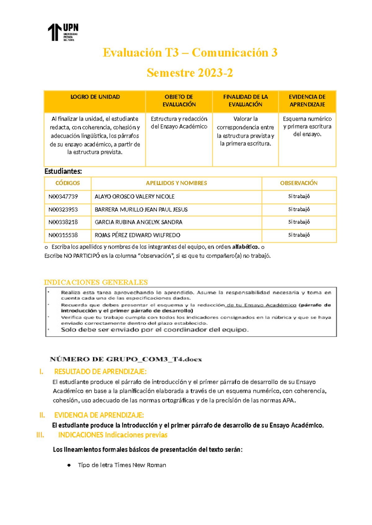 T3- Comunicación-2023-2 Final+ - Evaluación T3 – Comunicación 3 Semestre 2023- LOGRO DE UNIDAD ...