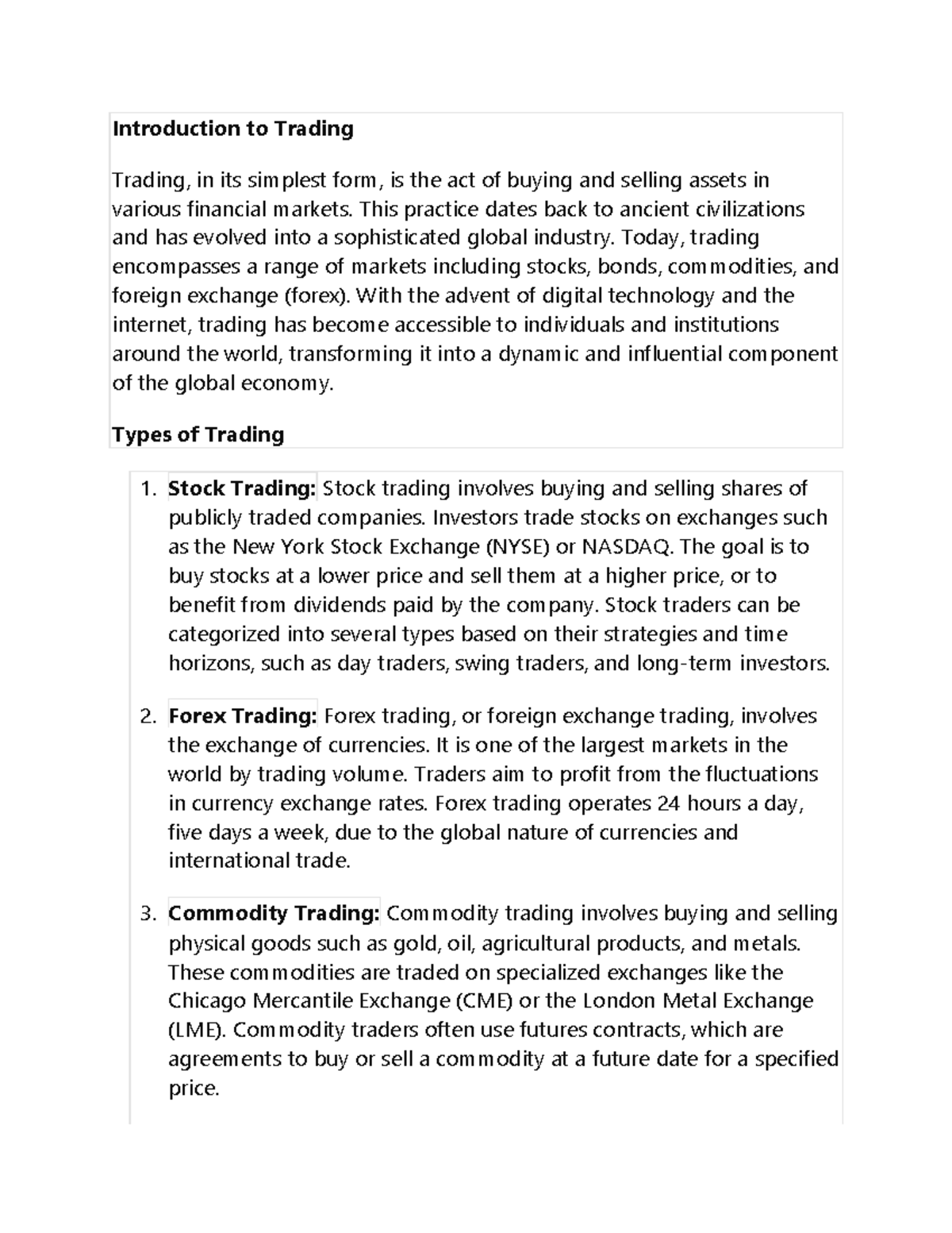 Trading - Sam Yagan - Introduction to Trading Trading, in its simplest ...