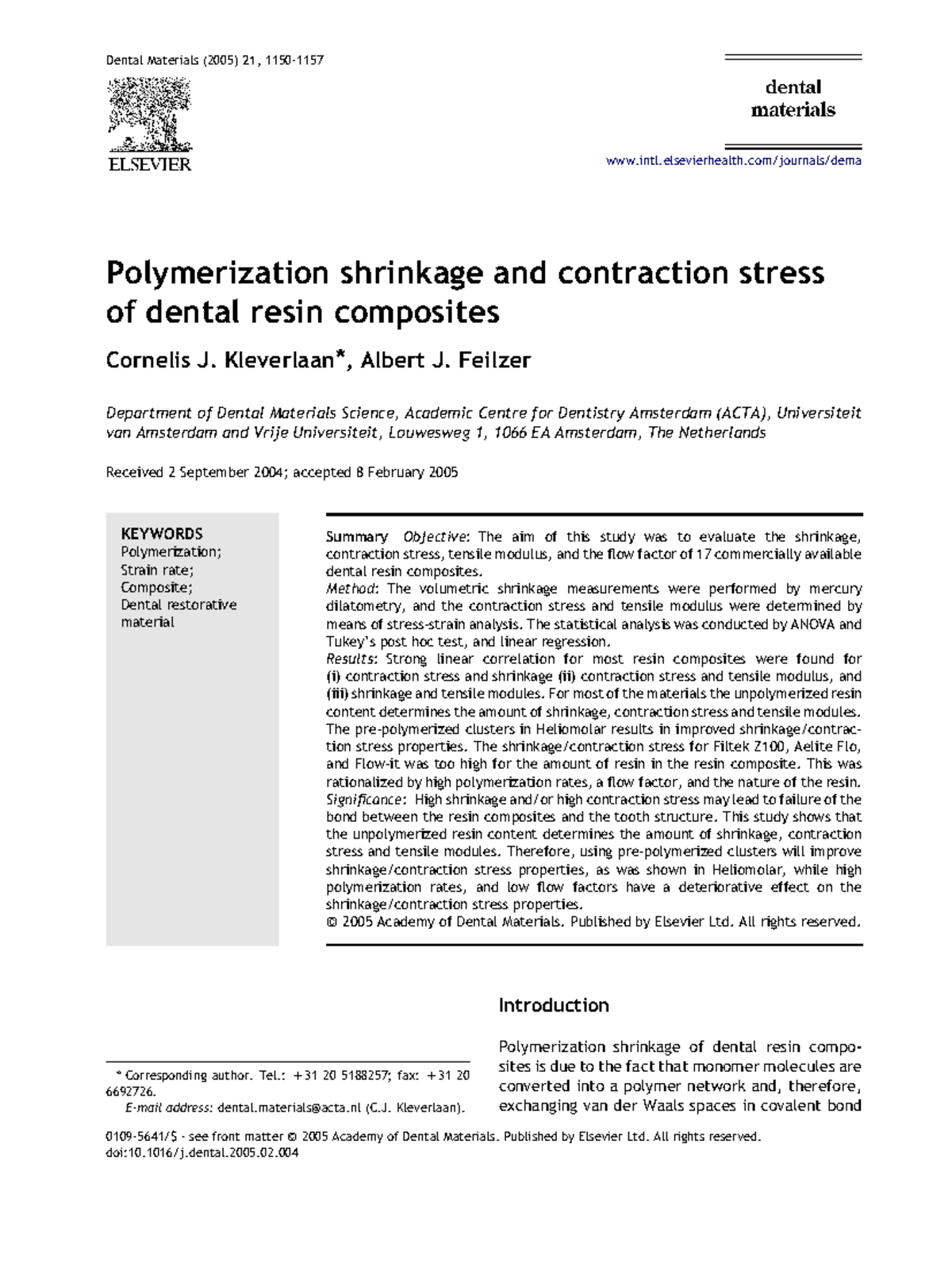 1-s2 - restauratie materialen - Polymerization shrinkage and ...