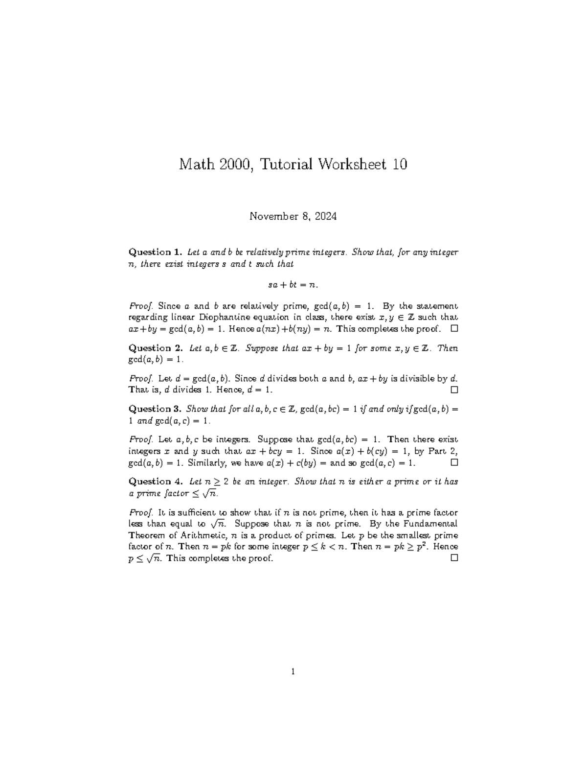 Tutorial 10 solutions - Math 2000, Tutorial Worksheet 10 November 8 ...