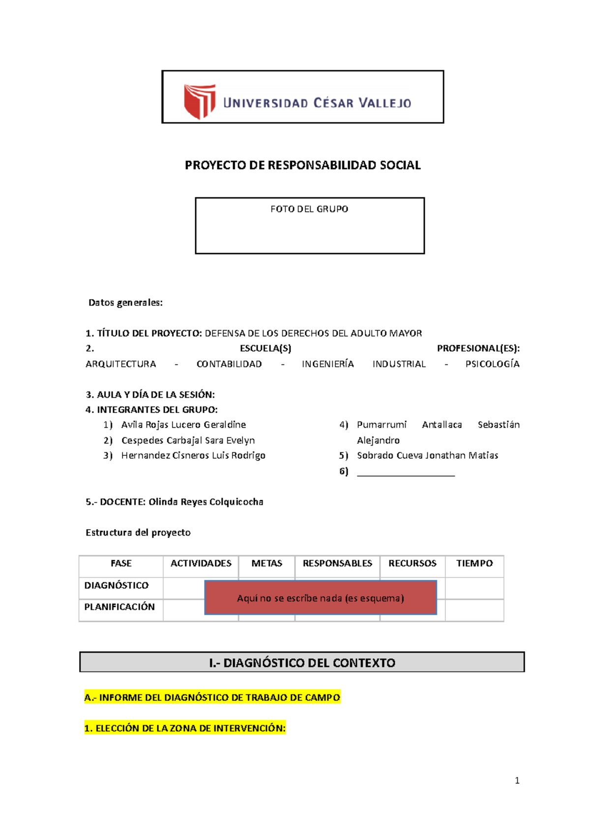 Esquema Proyecto Promoción DE DDHH 2023-2 - PROYECTO DE RESPONSABILIDAD SOCIAL Datos generales ...