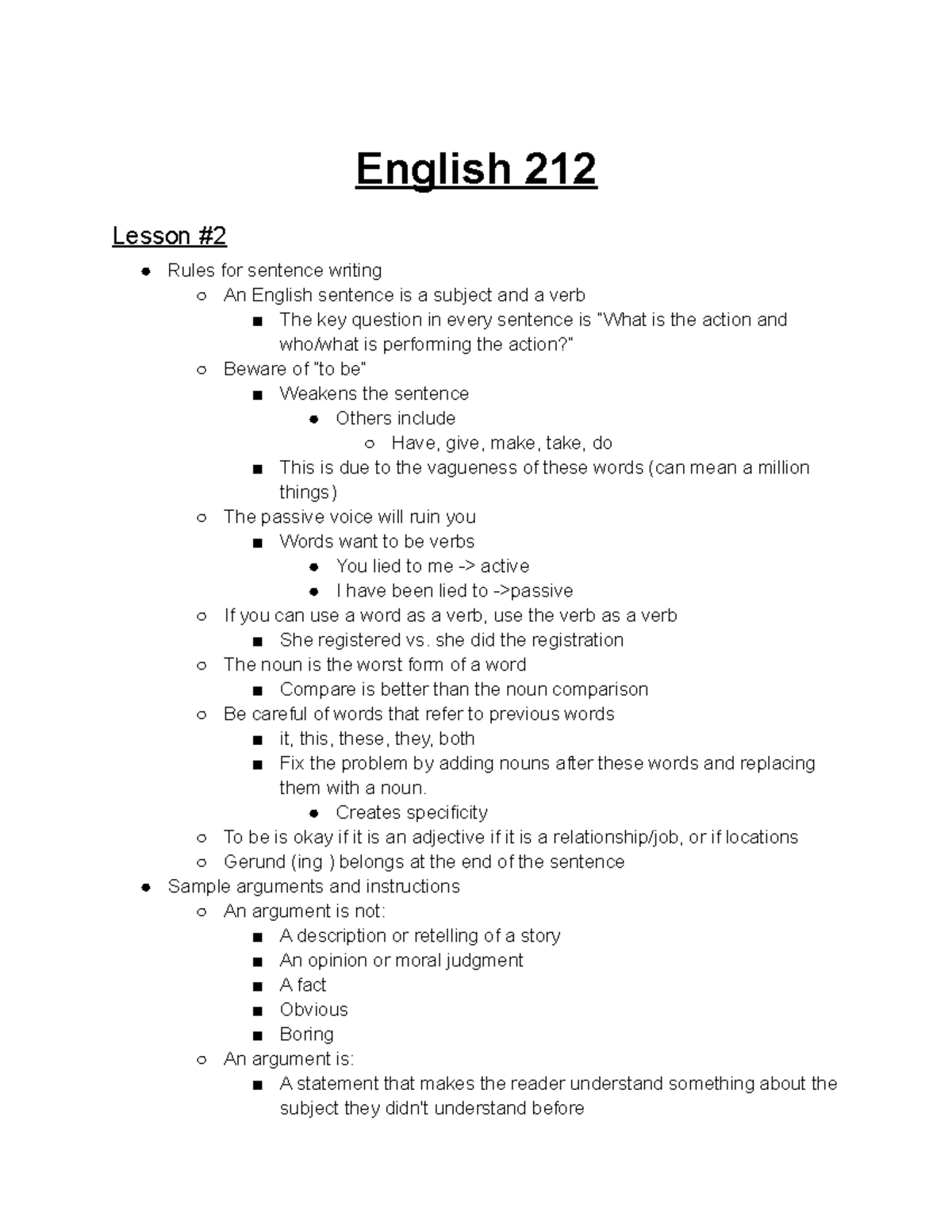 Eng 212 Notes for 1st half of semester - English 212 Lesson Rules for ...