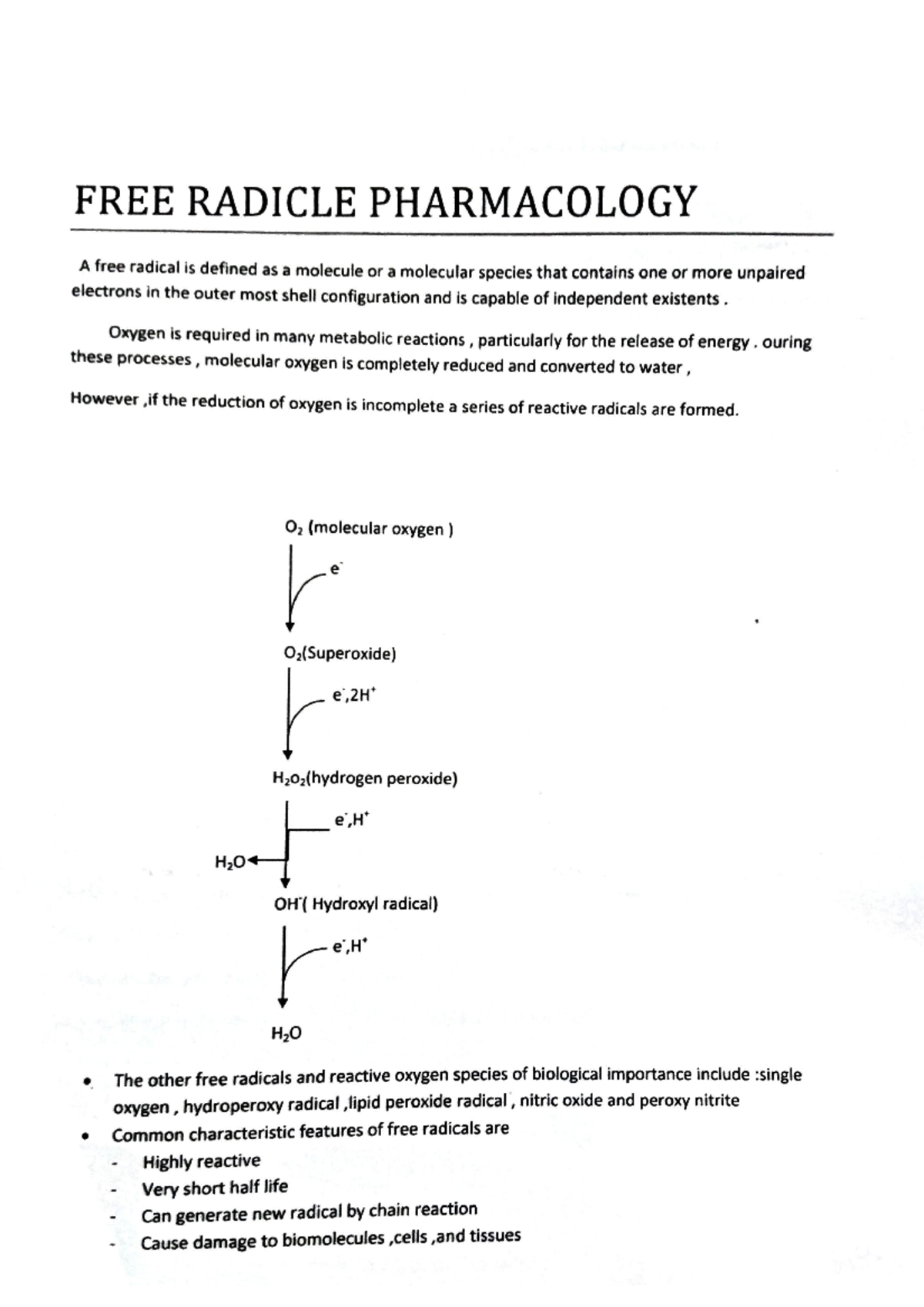 Free Radicle Pharmacology - Pharmacy - Studocu