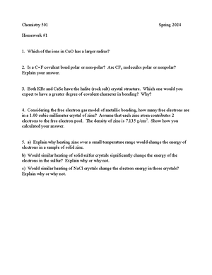 Homework 2 - Home Assignment - Chemistry 501 Spring 2024 Homework # Consider 2 samples, each ...