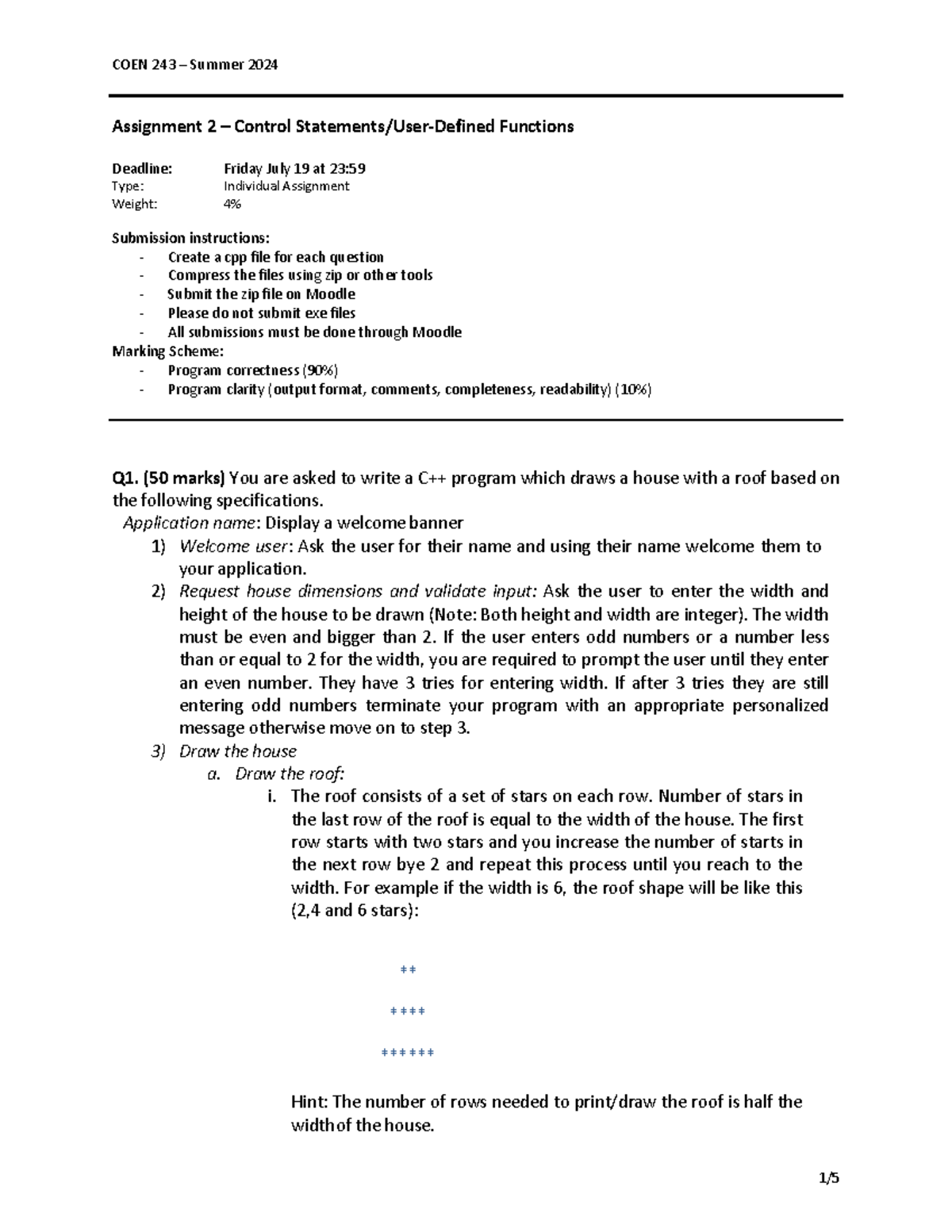 Assignment 2 Summer 2024 COEN 243 with Dr. Goodarzi - Assignment 2 ...