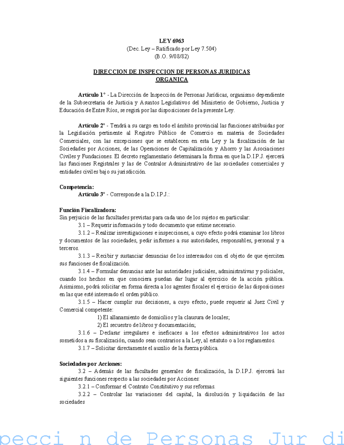 Ley 6963 82 - Ley 6963 82