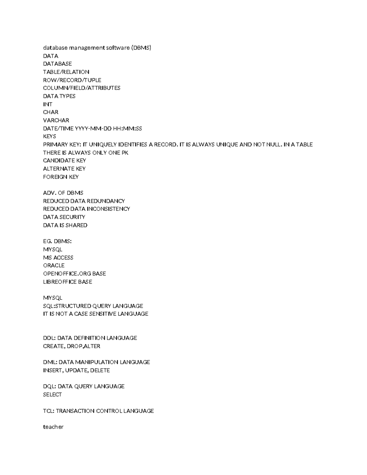 Sql - Structured Query Language is a domain-specific language used to manage data, - database ...