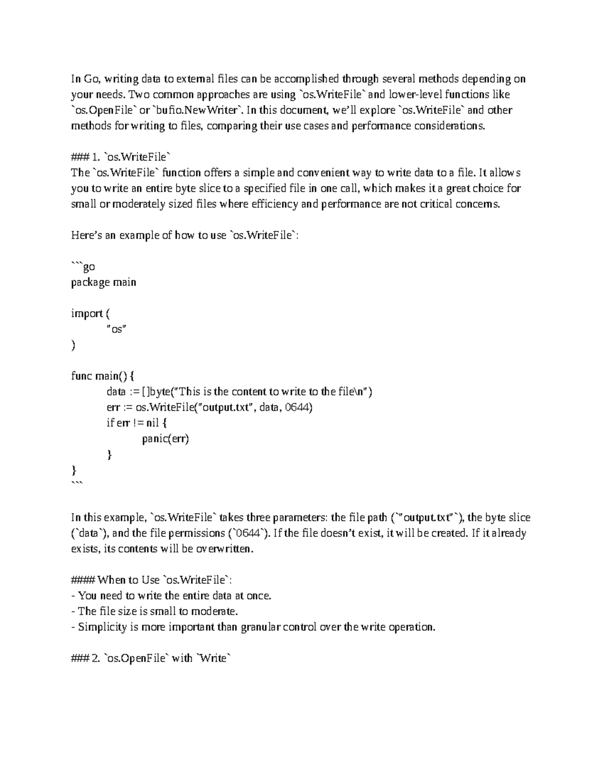 Writefile - Google Docs - In Go, writing data to external files can be ...