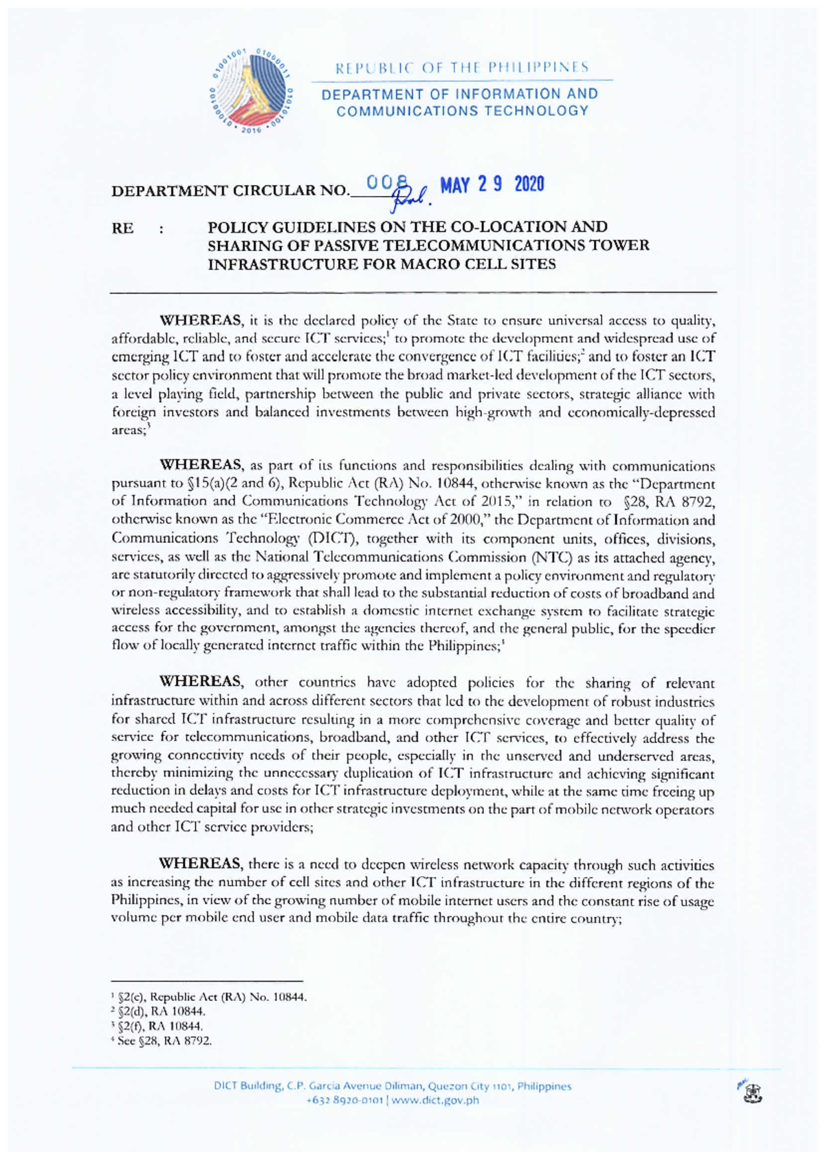 Policy Guidelines ON THE CO- Location AND Sharing OF Passive ...