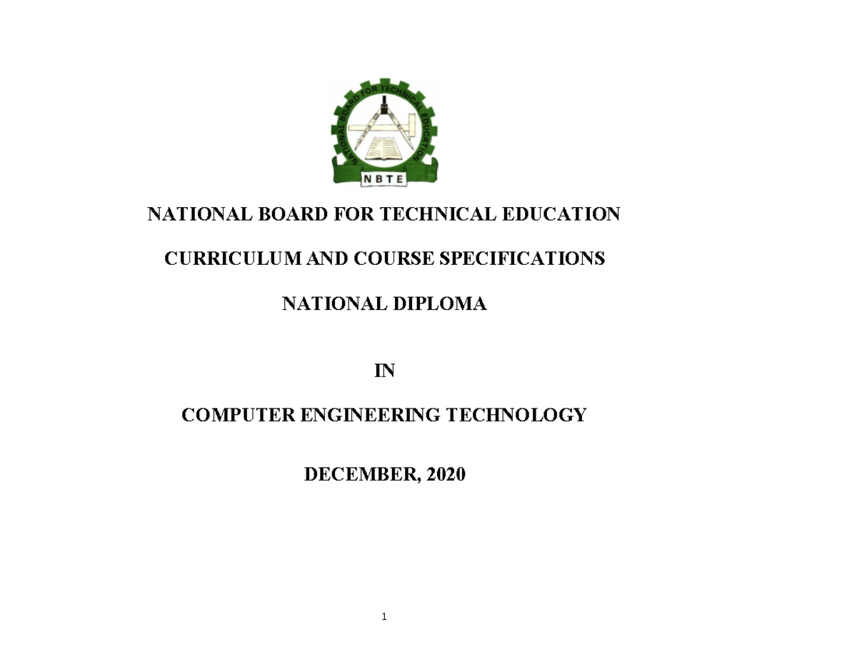 ND Computr ENGR TECH - NATIONAL BOARD FOR TECHNICAL EDUCATION ...