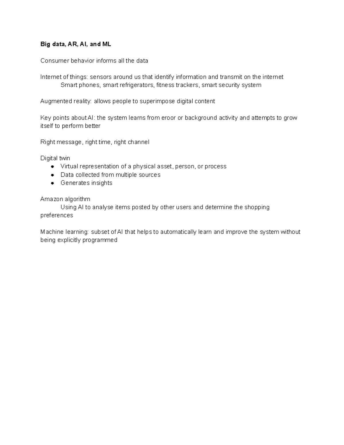 Day 16 Big Data Lecture Notes Big Data Ar Ai And Ml Consumer Behavior Informs All The