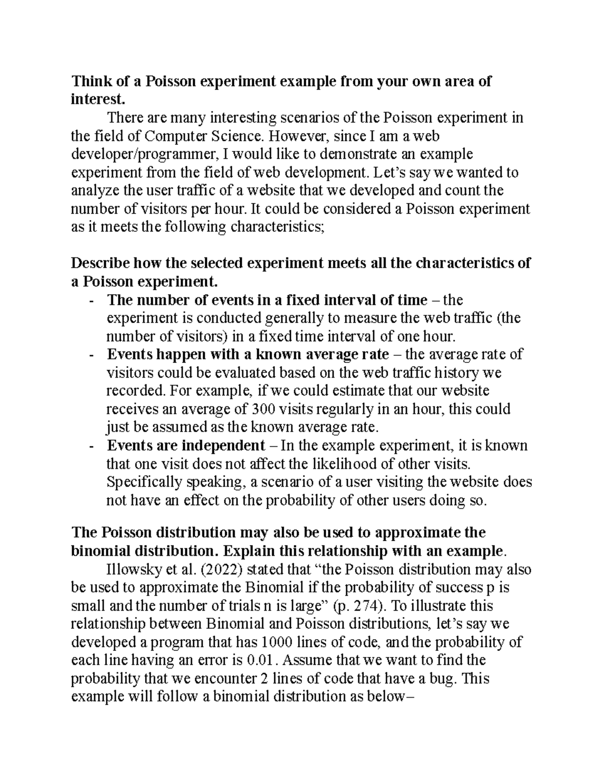 MATH 1280 Discussion Assignment Unit 5 - Think of a Poisson experiment ...