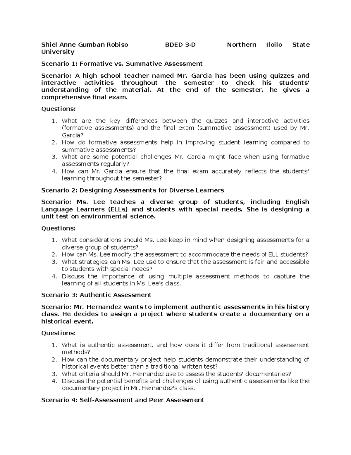 Discussion Questions (Scenario) - Shiel Anne Gumban Robiso BDED 3-D ...