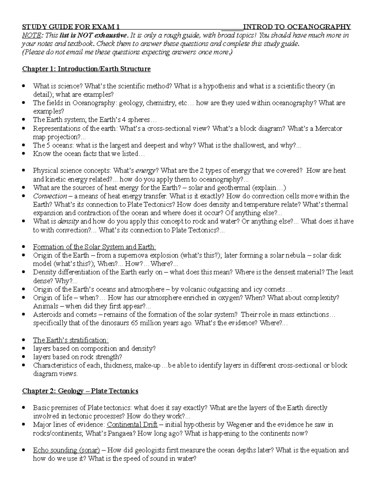 Study Guide EXAM 1 - STUDY GUIDE FOR EXAM 1 ______INTROD TO ...